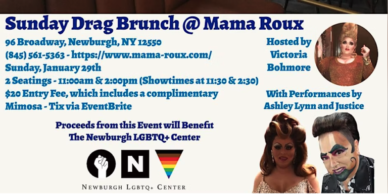Sunday Drag Brunch @ Mama Roux – January 2023 – Big Gay Hudson Valley